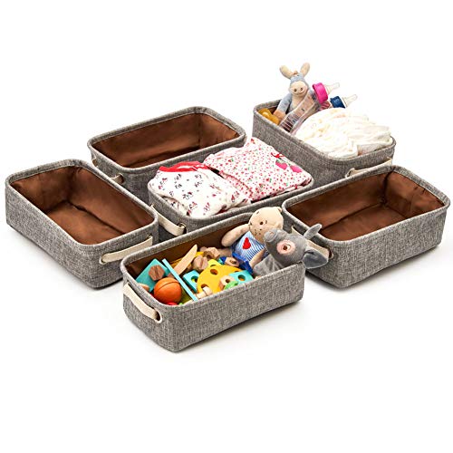 EZOWare 6pc Storage Bins Baskets, Small Folding Drawer Dresser Desktop Organizer Cubes Set with Handles -12 x 7 x 4 inch - Dark Gray