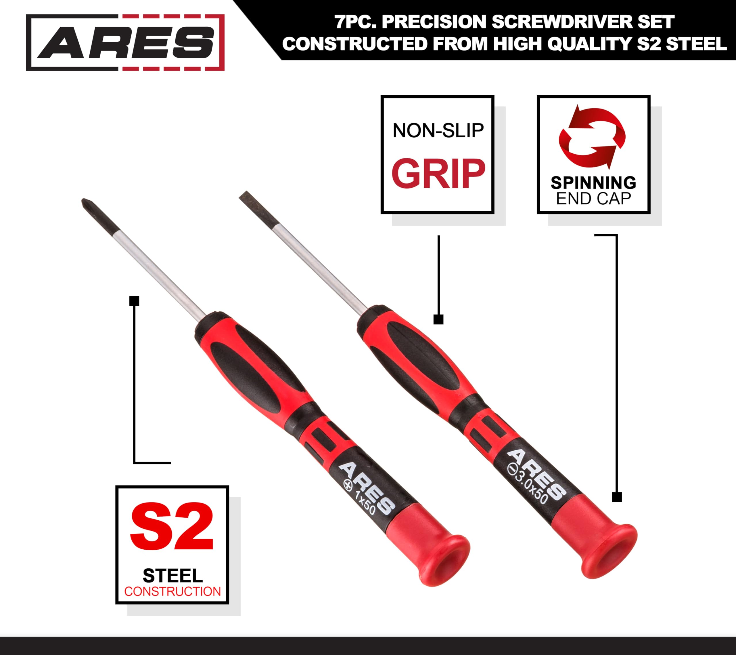 ARES 51000 - Flexible Screwdriver - 1/4-Inch Drive Quick Release Bit Holder Head - Strong and Flexible Shaft - Allows for Access to Tight and Confined Spaces - Socket Adapter Included
