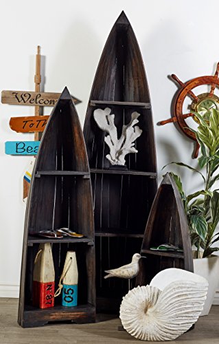 Deco 79 Wood Boat 6 Shelf Shelving Unit, Set of 3 77", 57", 37"H, Brown