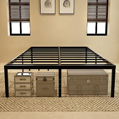 Caplisave Full Size High Metal Platform Bed Frame,Max 3500lbs Heavy Duty Metal Slat Support,14 Inch Underbed Storage,Easy Assembly,No Box Spring Needed,Black