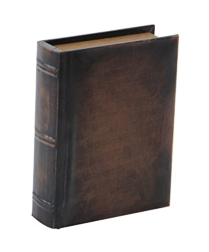 Deco 79 Wood Faux Book Box with Faux Leather Detailing, Set of 3 13", 10", 8"H, Brown