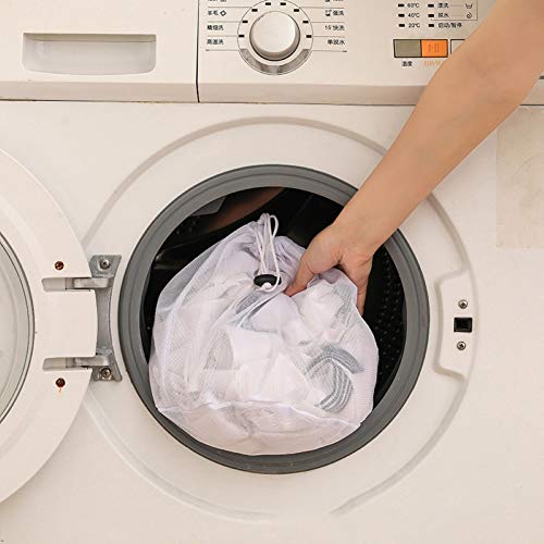 Shuohu 1 Piece Mesh Laundry Bags for Delicates,Anti-Tangle Washing Machine Drawstring Laundry Bag - White M