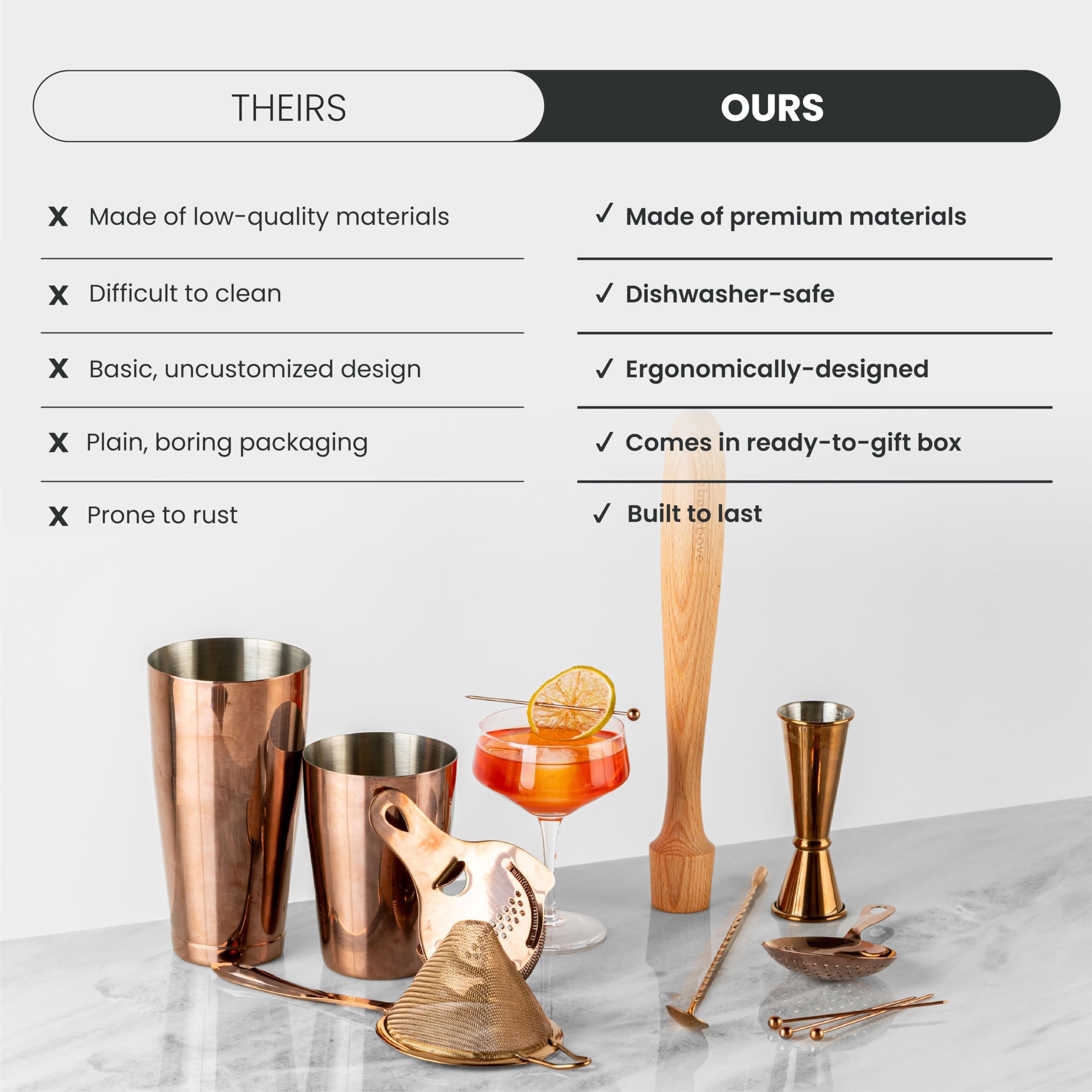 A Bar Above 14-Piece Professional Bartender Gift Set - Premium Barware Accessories for Home Bar - Bartending Gift Kit Includes Shaker, Jigger, Strainers & More - Valentines Day Gifts for Him & Her