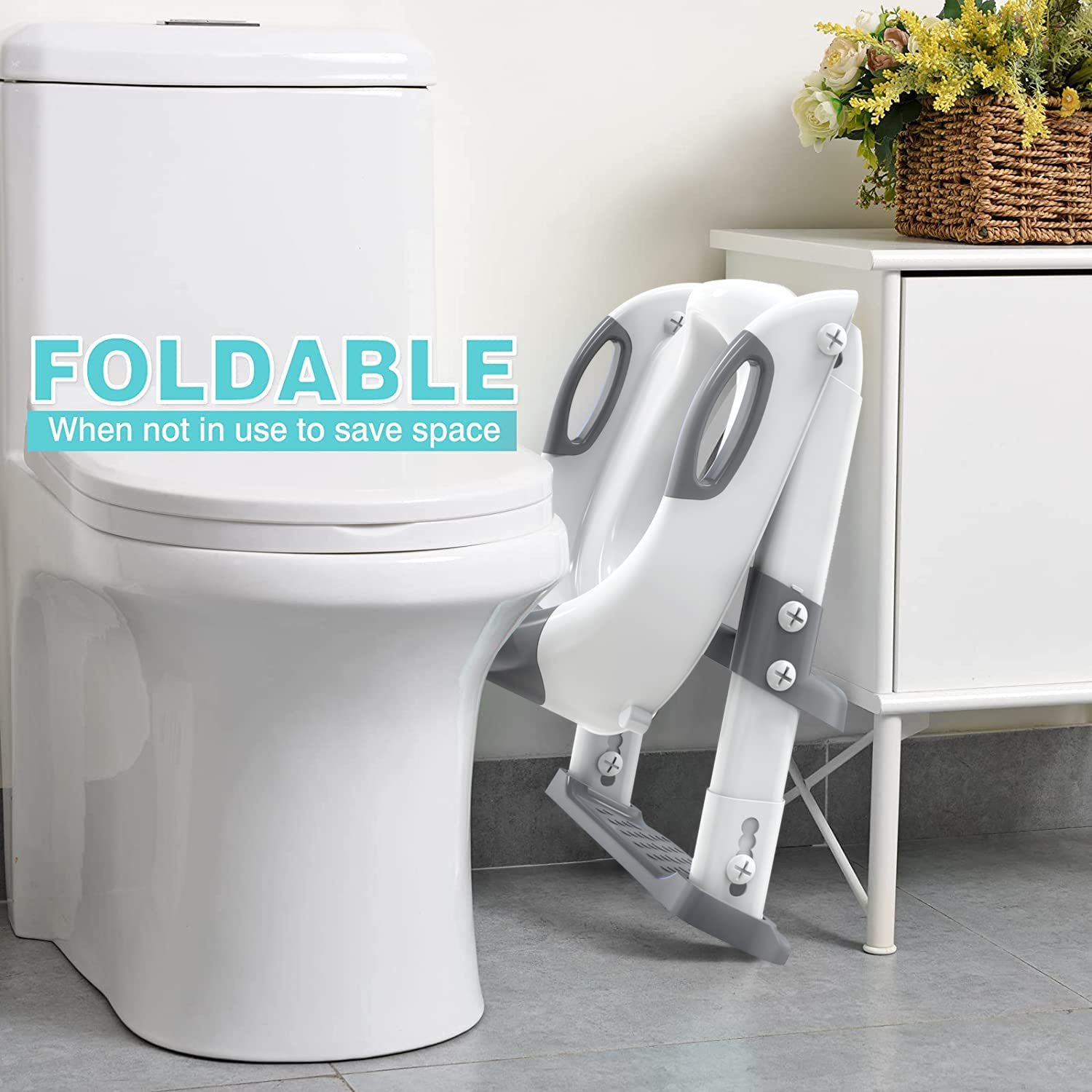 711TEK Potty Training Seat with Double Step Stool Ladder - 2022 Upgraded Version Potty Training Toilet, More Slip Resistant and Stable(Bear-Grey)