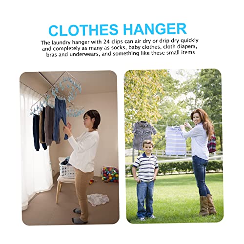 CAXUSD 1pc Drying Rack Metal Clothes Hanger Foldable Laundry Rack Stainless Steel Clips Clothes Drying Hanger Sock Hangers with Clips Drying Clip Hanger Balcony Drying Rack Socks Clips