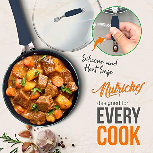 Nutrichef 11 Piece Nonstick Ceramic Cookware Excilon Home Kitchen Ware Pots & Pan Set with Saucepan Frying Pans, Cooking Pots, Lids, Utensil PTFE/PFOA/PFOS Free, Blue Diamond Pcs
