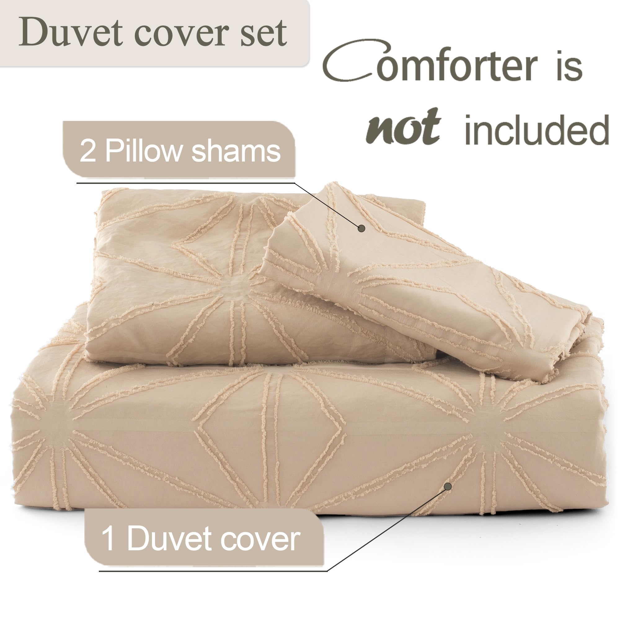 LONG CREATE Khaki Duvet Cover Twin Size - Tufted Duvet Cover Set Washed Microfiber, Boho Jacquard Pattern Comforter Cover with Zipper, Soft 2PCS Bedding Set (1 Duvet Cover 68x90, 1 Pillowcase)