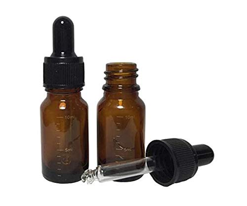 QUUPY 3PCS Portable Amber Glass Graduated Scale Dropping Bottle Vials With Black Rubber Cap And Glass Dropper Pipette For Cosmetic Perfumes Essential Oils Liquids Storage