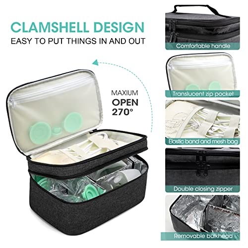 Breast Pump Bag Compatible with Willow and Elvie Breast Pump for Working Moms, Carrying Breast Pump Storage Bag with 2 Compartments for Wearable Breast Pump and Accessories(Black)