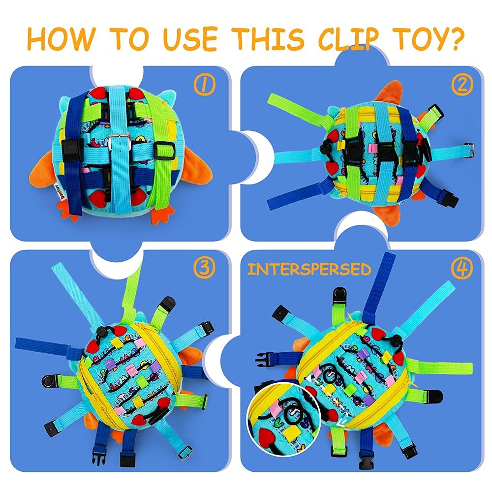 beetoy Sensory Buckle Pillow Zipper Toys for Toddlers 1-3, Toddler Travel Toys for Plane Keep Baby Busy Toys for Autistic Kids - Develop Fine Motor and Problem-Solving Skills