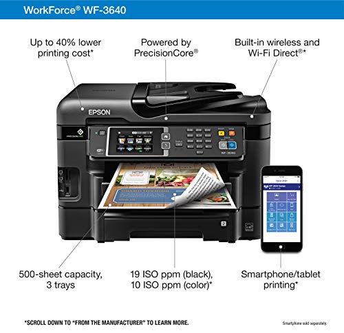 Epson WorkForce WF-3640A Wireless Color All-in-One Inkjet Printer with Scanner and Copier