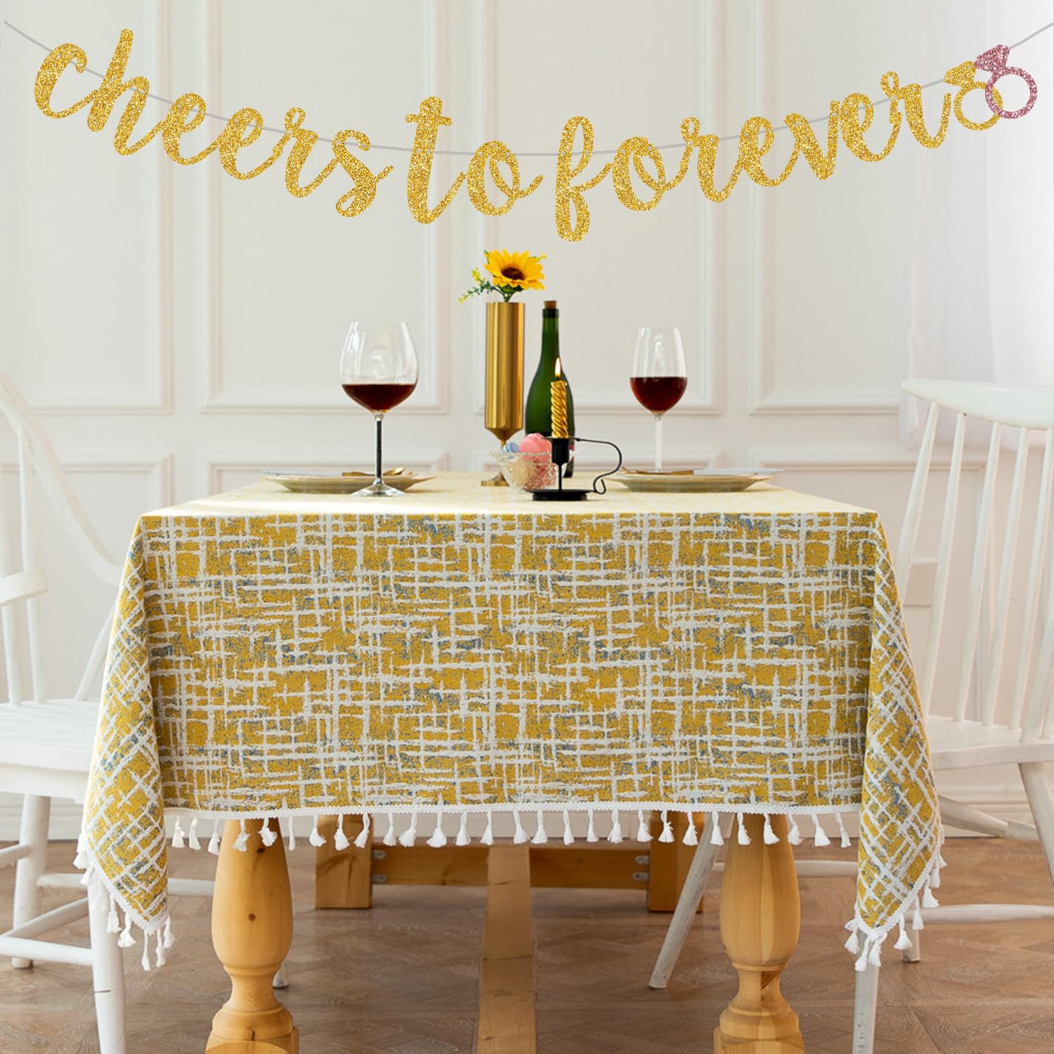 Cheers To Forever Banner for Gold Gliter Engagement/Wedding Banner/Bridal Shower Party Decorations (Pre-Strung)