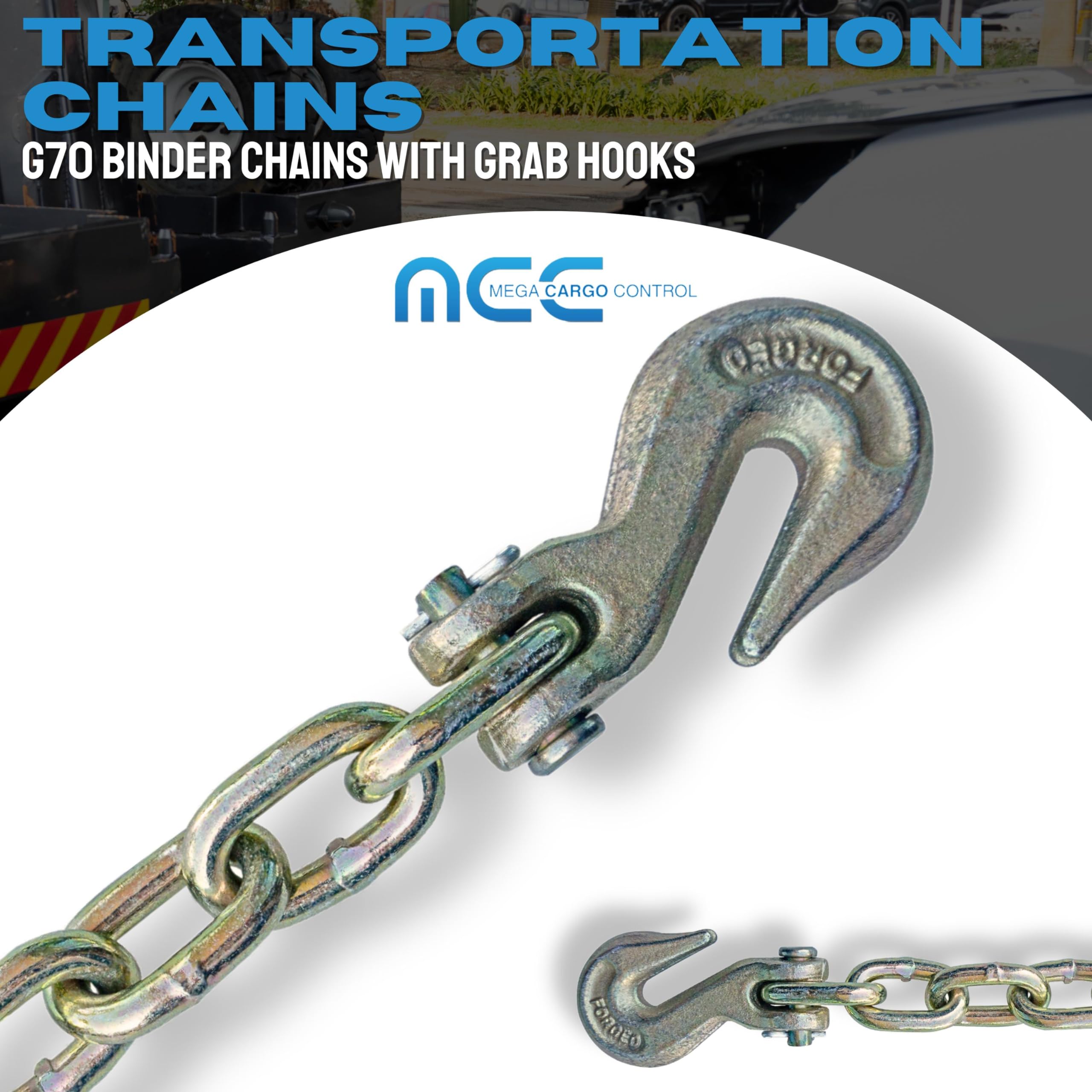 5/16" x 20' G70 Transport Chains with Clevis Grab Hooks - 4,700 LB Working Load Limit for Tow and Hauling on Flatbed, Trailers, Truck (2 - Pack)
