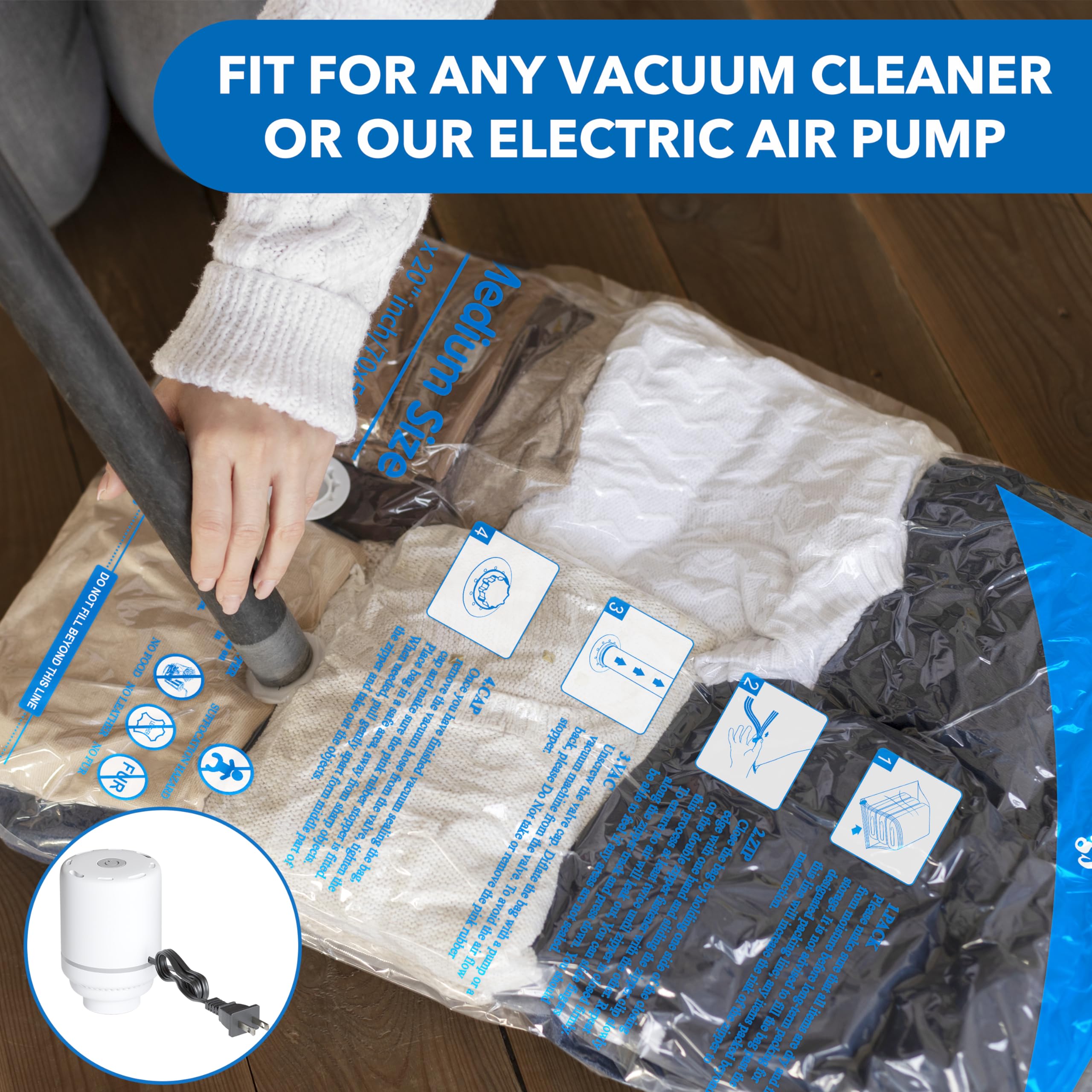 8 Pack Vacuum Storage Bags with Electric Air Pump,2 Jumbo,2 Large,2 Midium,2 Small Bags Space Saver Sealer Bags, Airtight Compression Bags for Clothes, Pillows, Comforters, Blankets, Bedding, Clothing