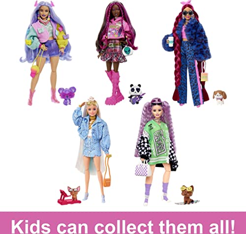 Barbie Extra Doll & Accessories with Wavy Lavender Hair in Colorful Butterfly Sweater & Pink Boots with Pet Koala