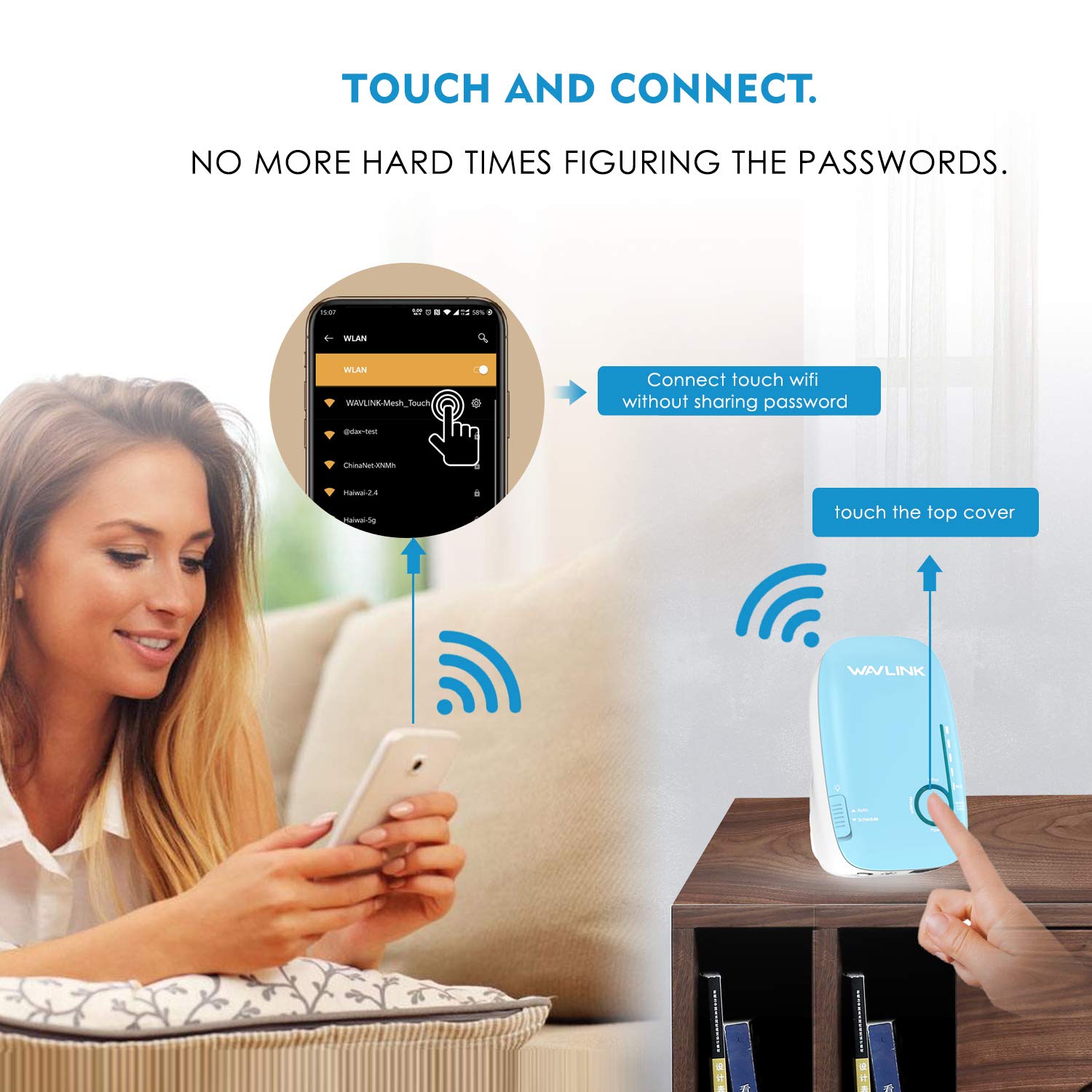 WAVLINK Mesh WiFi System (2-Pack), Up to 3000 Sq.ft., Dual-Band Gigabit Mesh WiFi Extenders, Wall-Mounted Smart Whole Home Wi-Fi Routers with Snooze Light, Built in 4 Antennas.