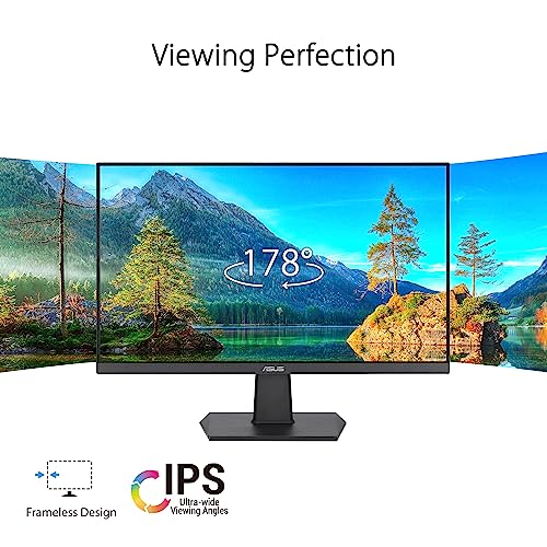 ASUS 27 Inch Monitor - 1080P, IPS, Full HD, Frameless, 100Hz, 1ms, Adaptive-Sync, for Working and Gaming, Low Blue Light, Flicker Free, HDMI, VESA Mountable, Tilt - VA27EHF,Black