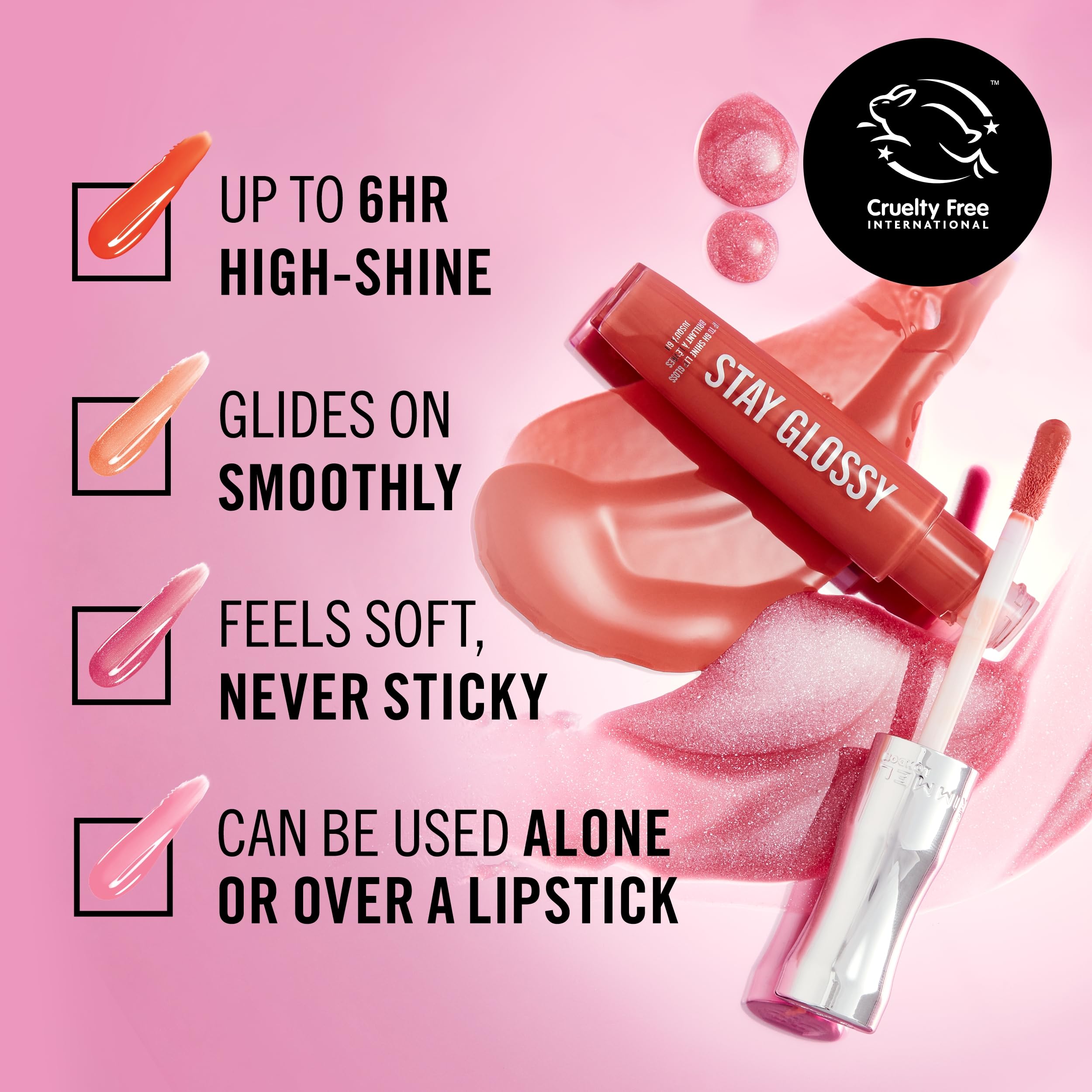 Rimmel Stay Glossy Lip Gloss - Non-Sticky and Lightweight Formula for Lip Color and Shine - 143 Sundae Best, .18oz