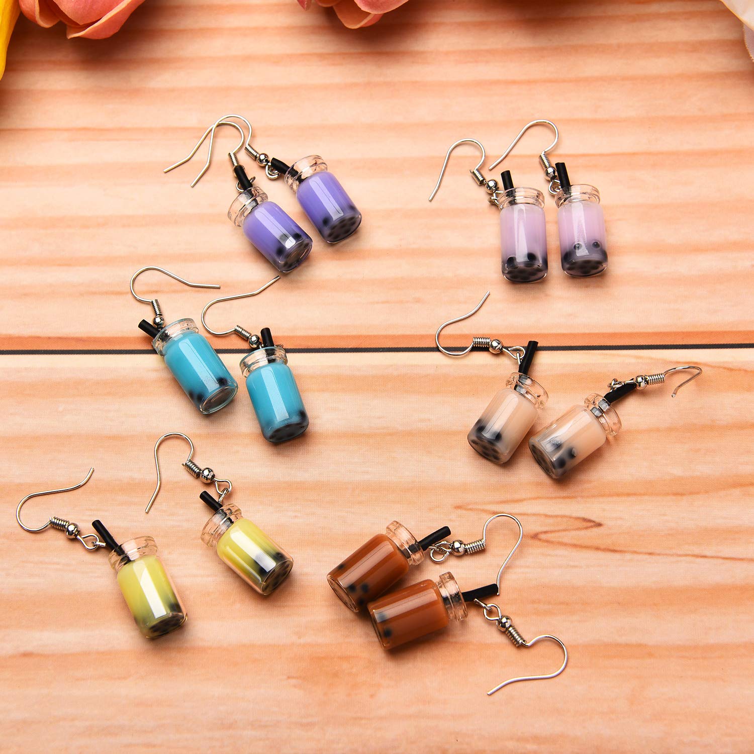 6 Pairs Cute Pearl Milk Bubble Tea Earrings Dangle Boba Drop Funny Earrings for Women Jewelry
