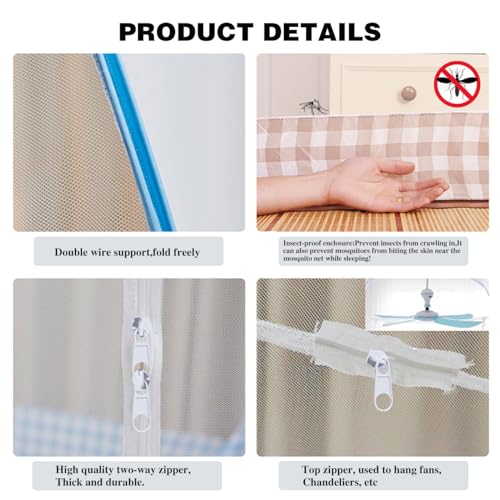 Tinyuet Mosquito Net for Bed, Portable Single Door Pop-up Mosquito Netting with Net Bottom, 39.3x78.7in Bed Tent for Indoor and Outdoor Use, Insect Screen - Blue Edge
