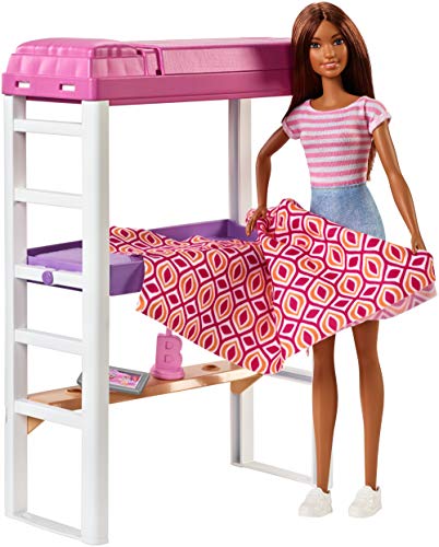 Barbie Doll and Furniture Set, Loft Bed with Transforming Bunk Beds and Desk Accessories, Gift Set for 3 to 7 Year Olds