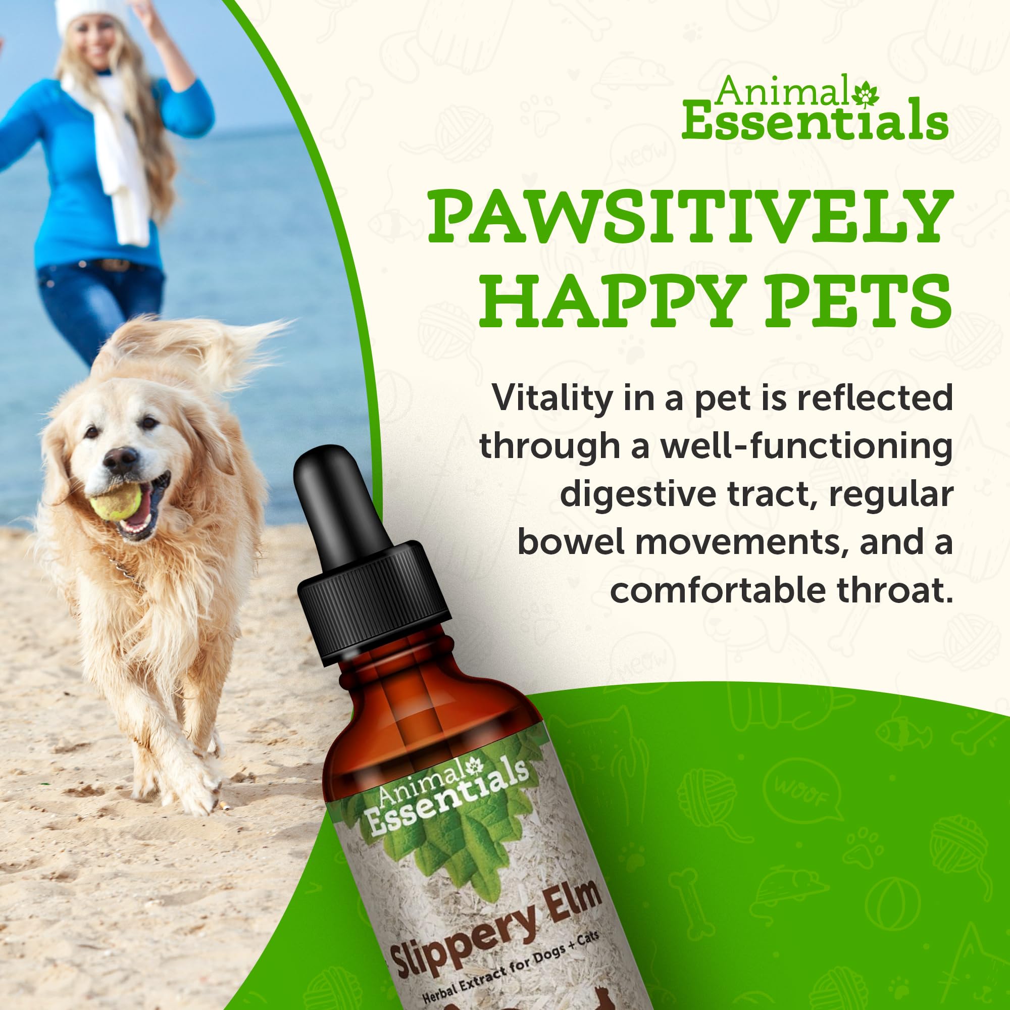 Animal Essentials Slippery Elm - Herbal Extract for Dogs and Cats, Promotes Healthy Digestion, Bowel Function, Certified Organic Herbs, All Natural, Respiratory Health, Liquid Formula - 1 Fl Oz