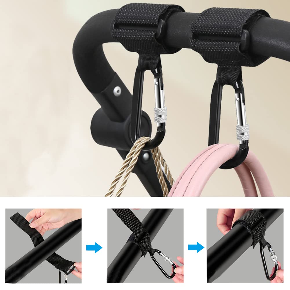 Addabst Stroller Hooks, 2 Pack Baby Stroller Hooks, Universal Stroller Clip, Hook for Stroller (Black)