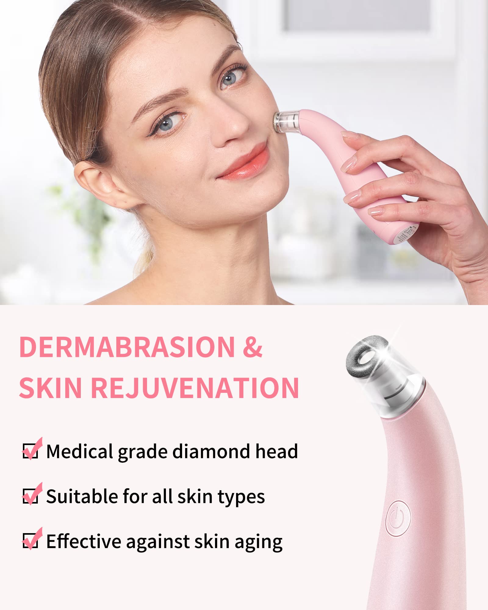 NEWDERMO 2-in-1 Microdermabrasion Machine for Facial, Diamond Microdermabrasion Device USB Rechargeable - Advanced Home Facial Treatment Machine (Pink)