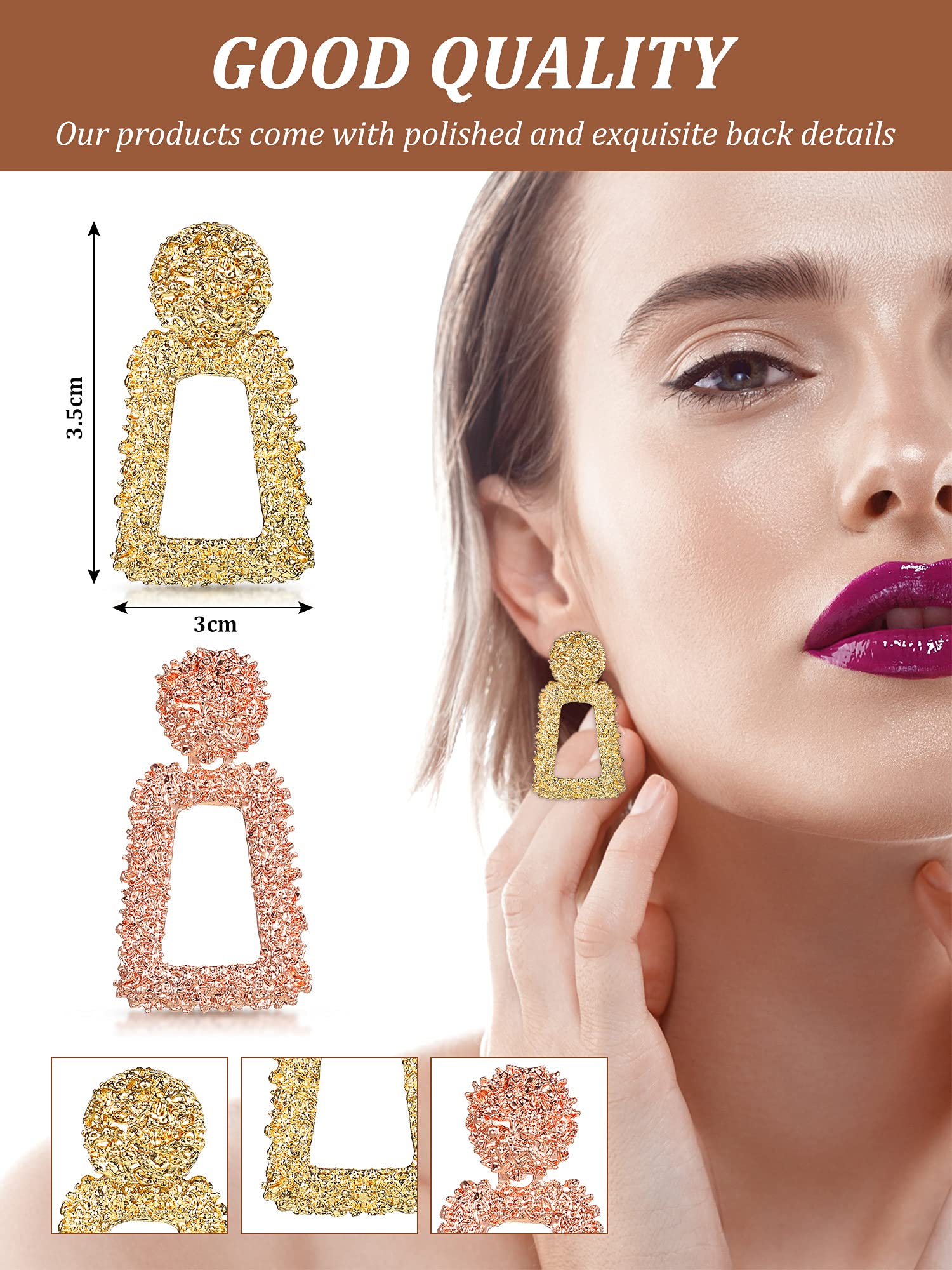 6 Pairs Rhinestone Rectangle Dangle Earrings Statement Geometric Drop Earrings Crystal Earrings Dangle Long Pearl Hoop Earrings for Women (Beautiful Style)