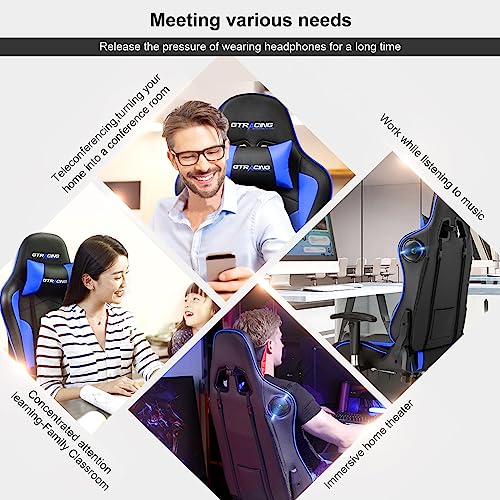 GTRACING Gaming Chair with Speakers Bluetooth Music Video Game Chair Audio Ergonomic Design Heavy Duty Office Computer Desk Chair(Blue)