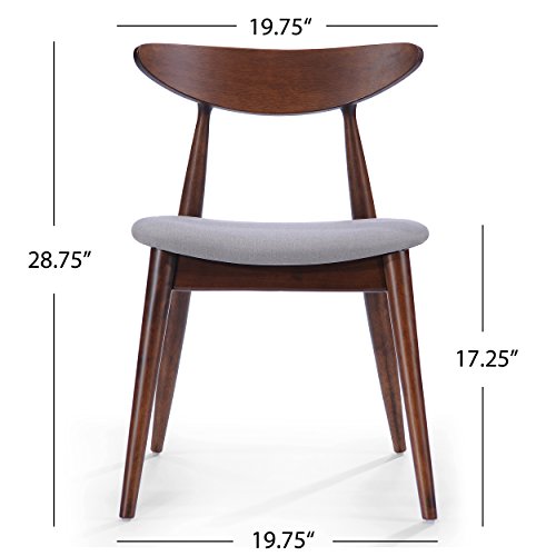 Christopher Knight Home Barron Fabric with Walnut Finish Dining Chairs, 2-Pcs Set, Light Grey / Walnut