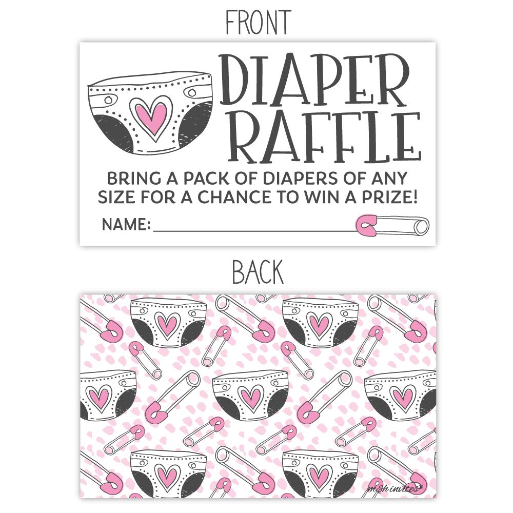 50 Cute Pink Diaper Doodle - Diaper Raffle Tickets - Girl Baby Shower Game