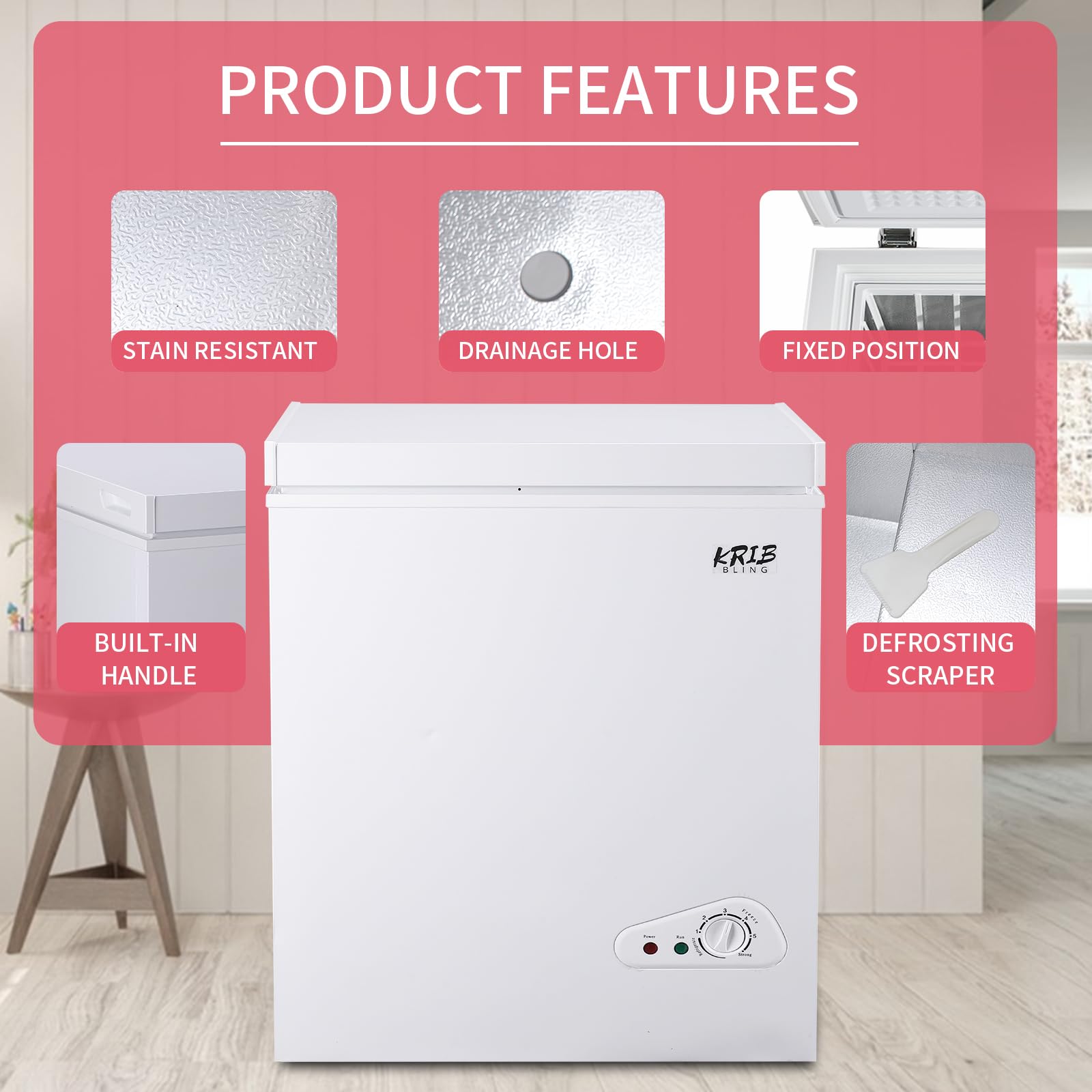 KRIB BLING Chest Freezer with Freezer Basket, 7.0 Cu. Ft Mini Freezer 7 Temperature Levels Thermostat, Top Door Open, Ideal for Home, Kitchen & Office, White