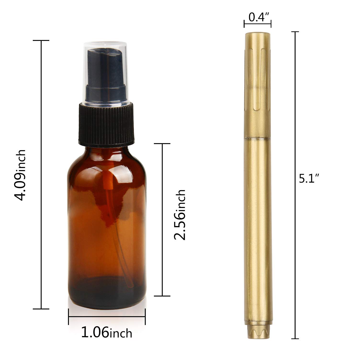 Ruckae Set of 20,1 oz Amber Glass Spray Bottles for Essential Oils, Hair, Water, Empty Small Fine Mist and Refillable Mister-With Funnel and Gold Pen,Black Fine Mist Sprayers