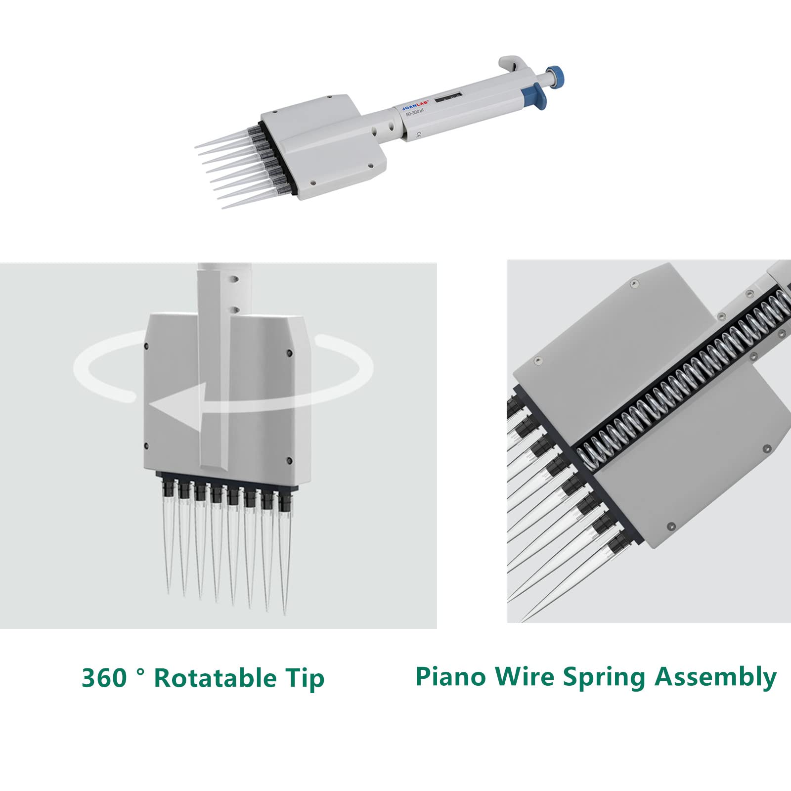 Lab Micropipette Adjustable Volume Pipettor 8-Channel Multichannel Pipett Micro Pipettes Variable Volume Pipettes for Scientific Lab and School 50-300渭l