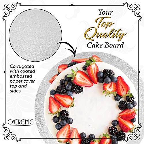O'CREME White Wraparound Cake Pastry Round Drum Board 1/4 Inch Thick, 8 Inch Diameter - Pack of 10