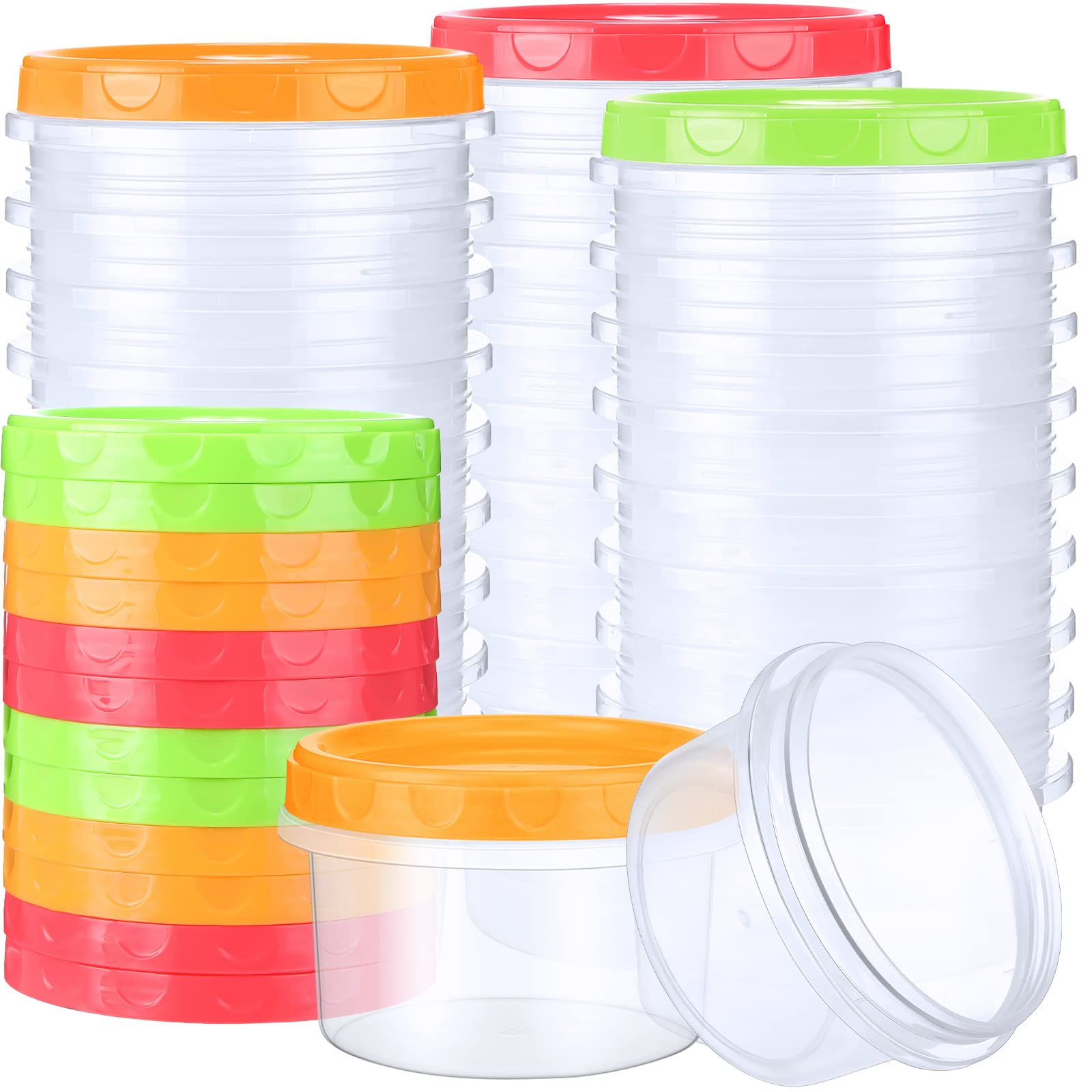 36 Pack Plastic Freezer Containers Set, Twist Top Food Storage Containers with Lids, Reusable Round Wide Mouth Jars Containers (32 oz)