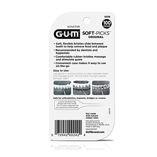 GUM Soft-Picks Original Easy to Use Dental Picks for Teeth Cleaning and Gum Health with Convenient Carry Case Dentist Recommended Dental Picks (100 Count)