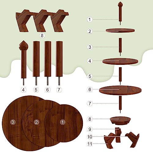 Chemailon 3 Tier Wooden Cupcake Stand, Elegant Round Dessert Tower Holder Decorative Tiered Tray for Birthday Cady Bar Weddings and Parties Events