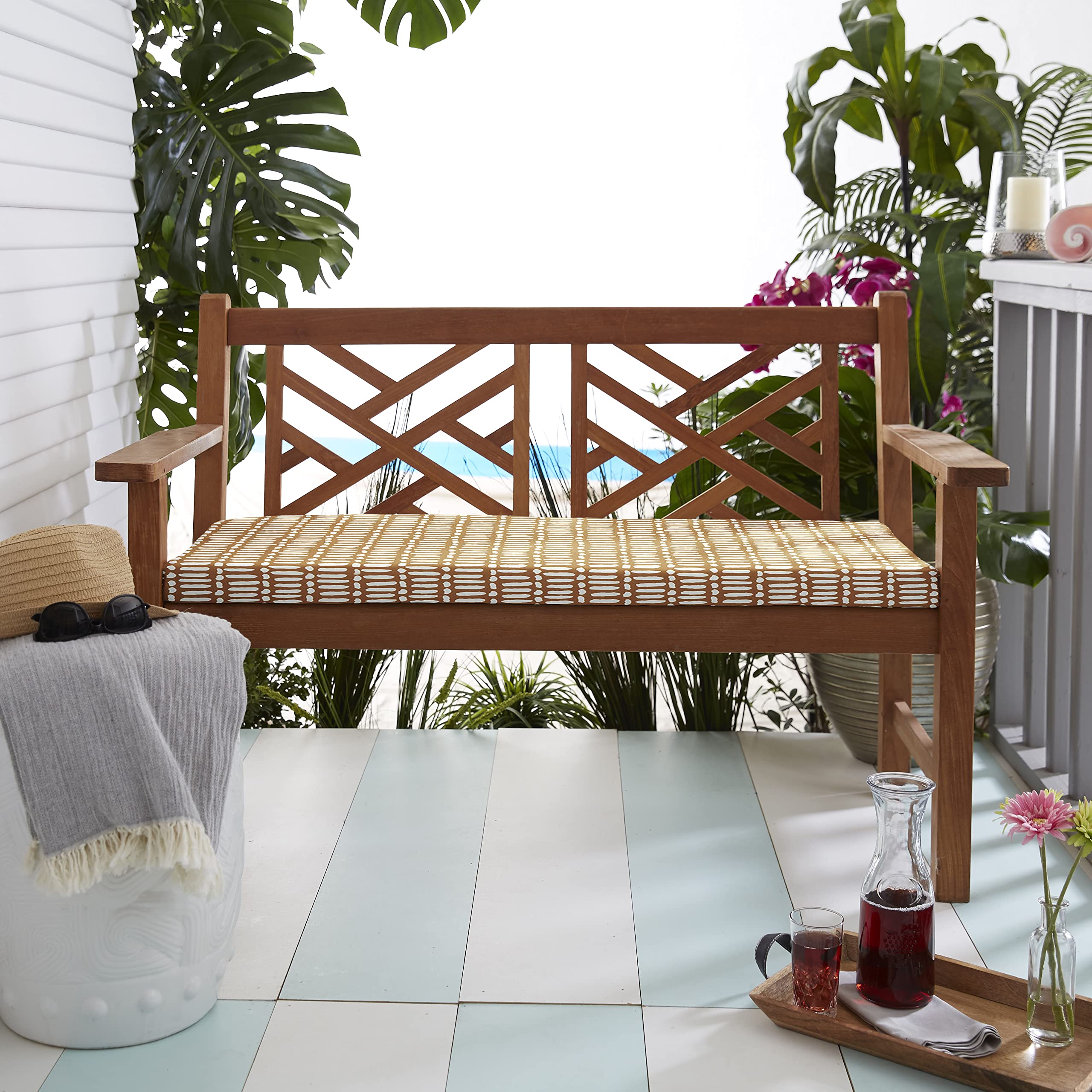 Sorra Home Outdoor/Indoor Bench cushion, 40 in x 17 in x 2 in, Deja Stucco