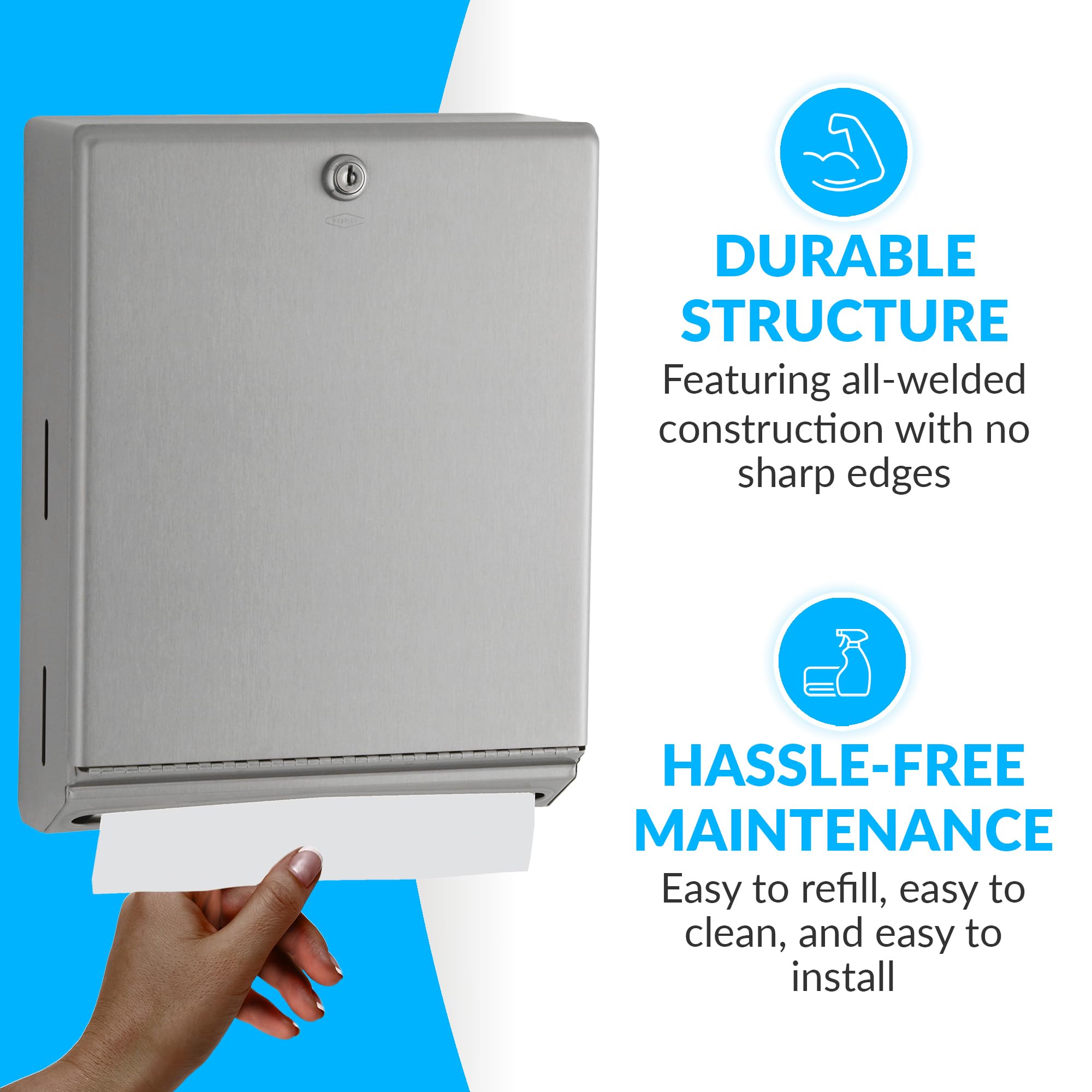Bobrick B-262 Surface Mounted Paper Towel Dispenser - Stainless Steel Commercial Bathroom Towel Dispenser with Tumbler Lock 400 C-Fold or 525 Multifold Capacity