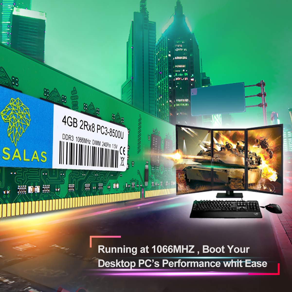 Rasalas 8GB DDR3 Kit (2x4GB) PC3-8500 DDR3 1066 Mhz DDR3 8GB Udimm DDR3 Ram 2Rx8 1.5V CL7 Desktop Comuter Ram Memory Modules Upgrade