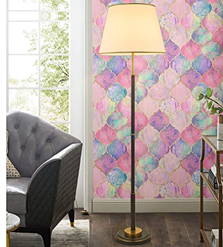 Blooming Wall DPY40 Peel and Stick Pink Multicolor Trellis Wallpaper Self-Adhesive Removable Wallpaper Wall Mural Wall Decor