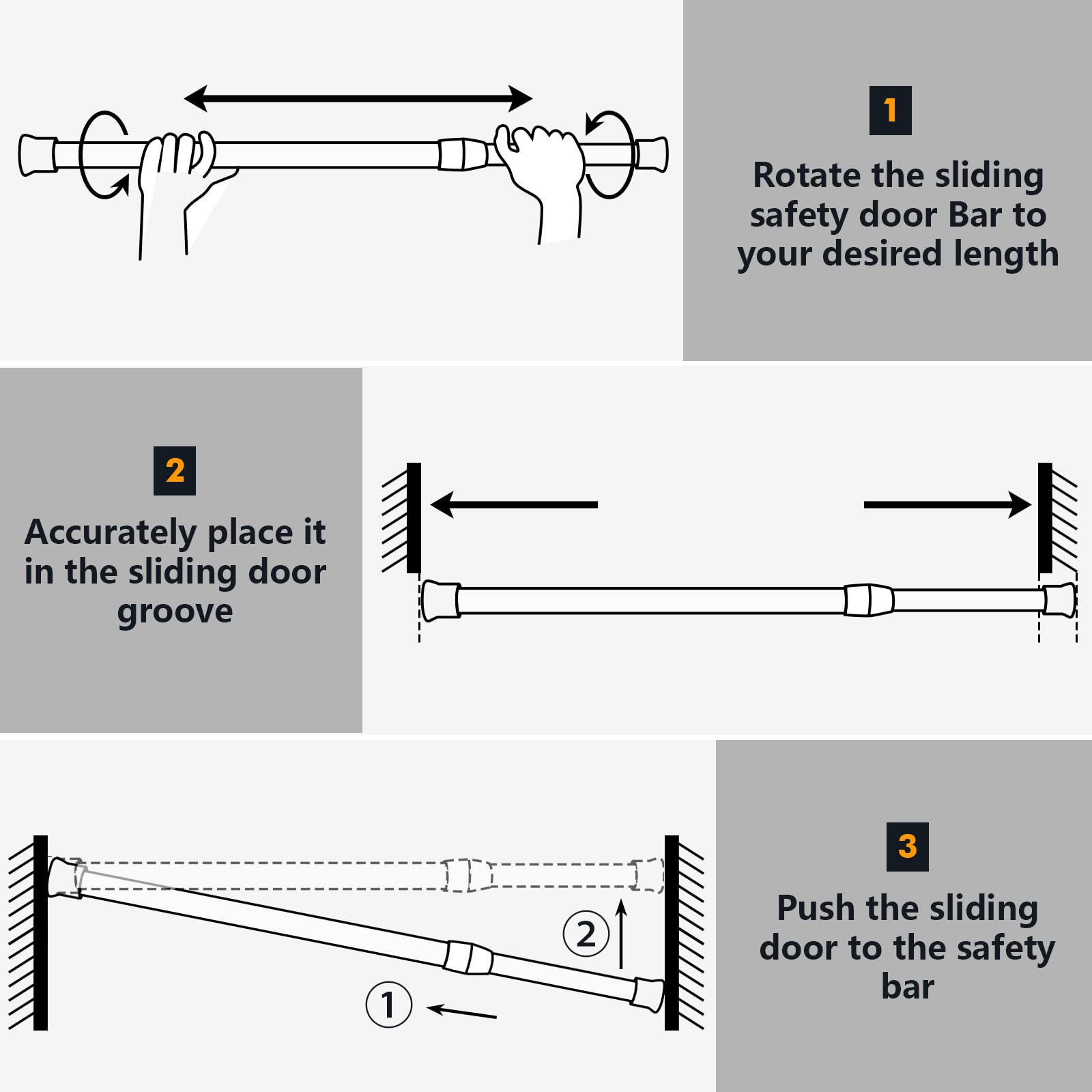 6 Pcs Black and White Sliding Door Security Bar Window Security Bar Adjustable Sliding Glass Door Bar Sliding Door Security Stick with Rubber Tips for Home Sliding Windows Door