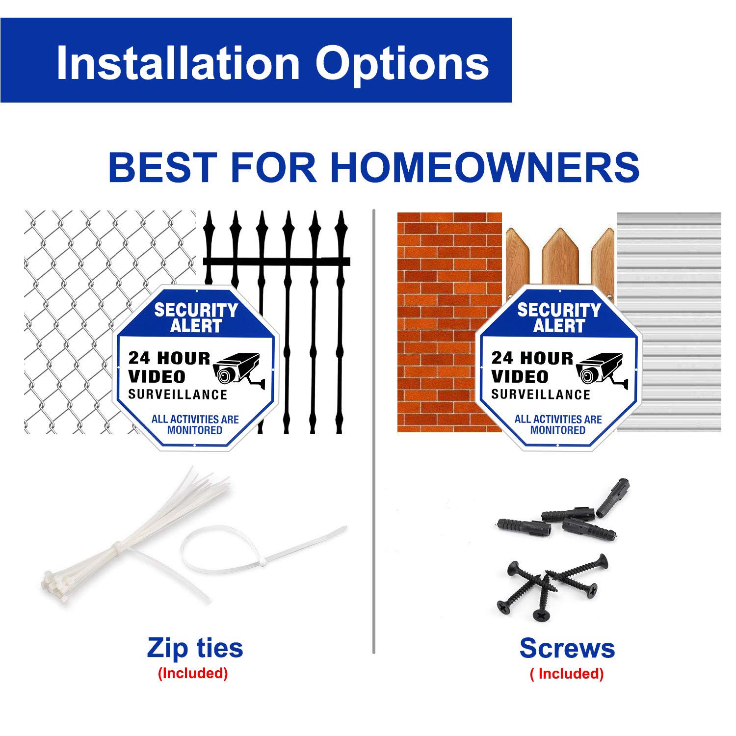 Video Surveillance Signs Outdoor - 10" x 10" Aluminum Rust Free Security Signs for Property, Metal Warning Sign for Home Business CCTV Security Camera - 2 Pack/Blue