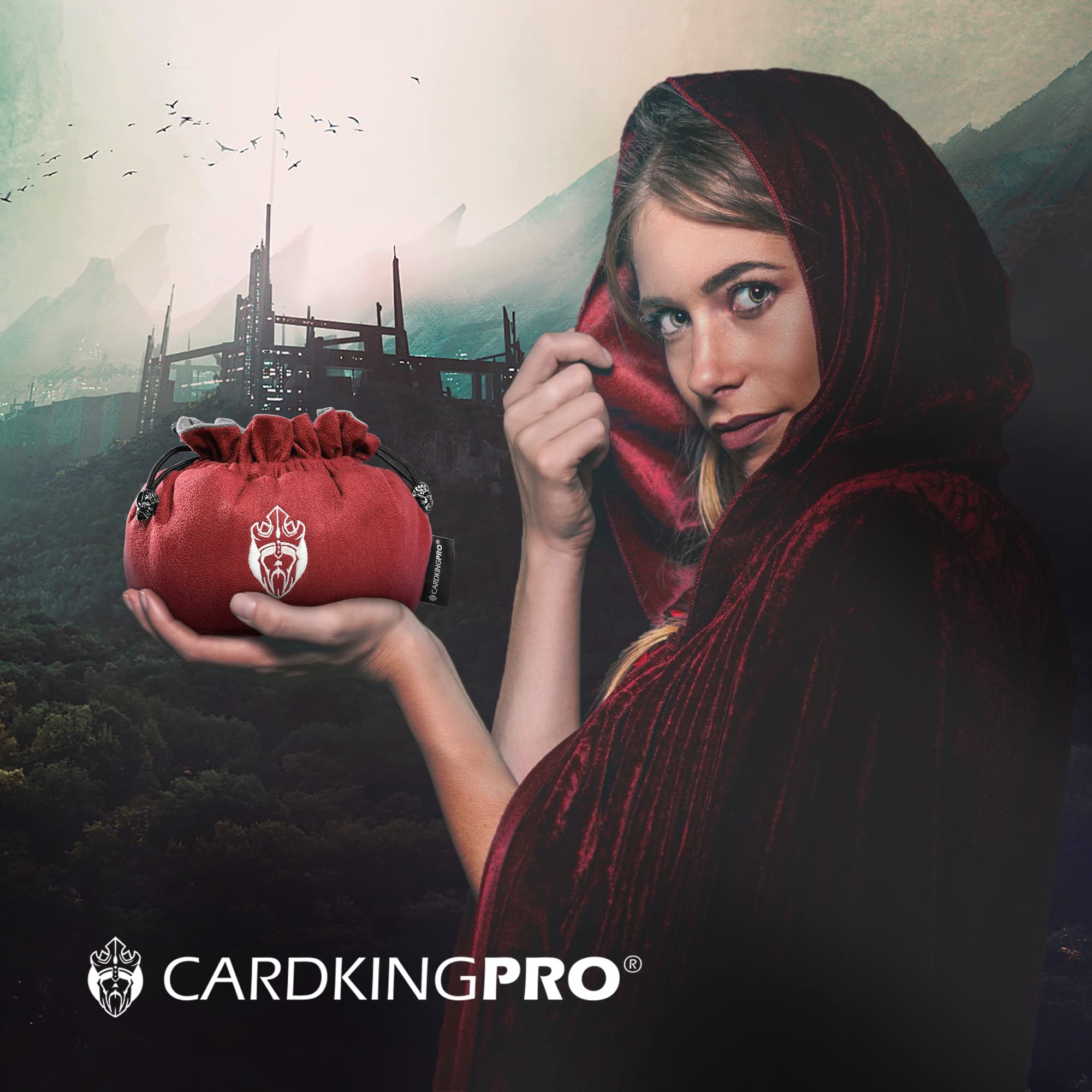 CardKingPro Immense Dice Bags with Pockets - Red - Capacity 150+ Dice - Great for Dice Hoarders [Patented Design]