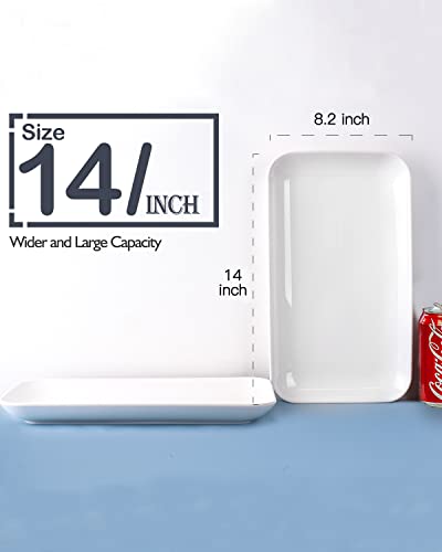 DELLING Large Serving Platter Set 14 inch Widened Large Serving Tray, White Rectangular Plates, Large Serving Platters for Entertaining, Serving Trays for Party, Oven Safe Dinnerware, Set of 3