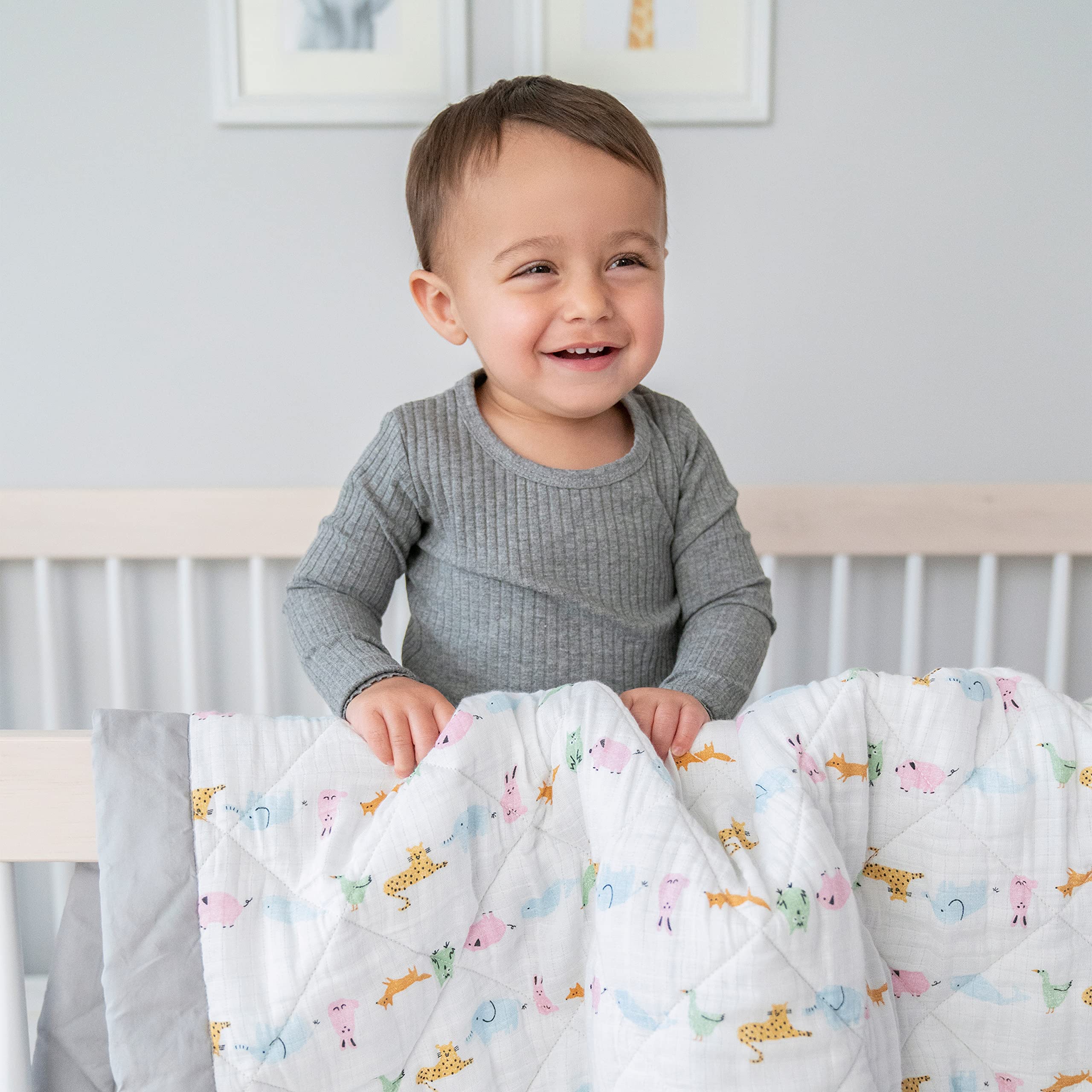 aden + anais Essentials 3-Piece Crib Bedding Set, Baby Bedding Bundle, Cotton Blanket, Crib Sheet, Crib Skirt, Alphabet Animals