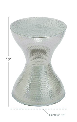 Deco 79 Metal Hammered Accent Table with Hourglass Shape, 14" x 14" x 18", Silver