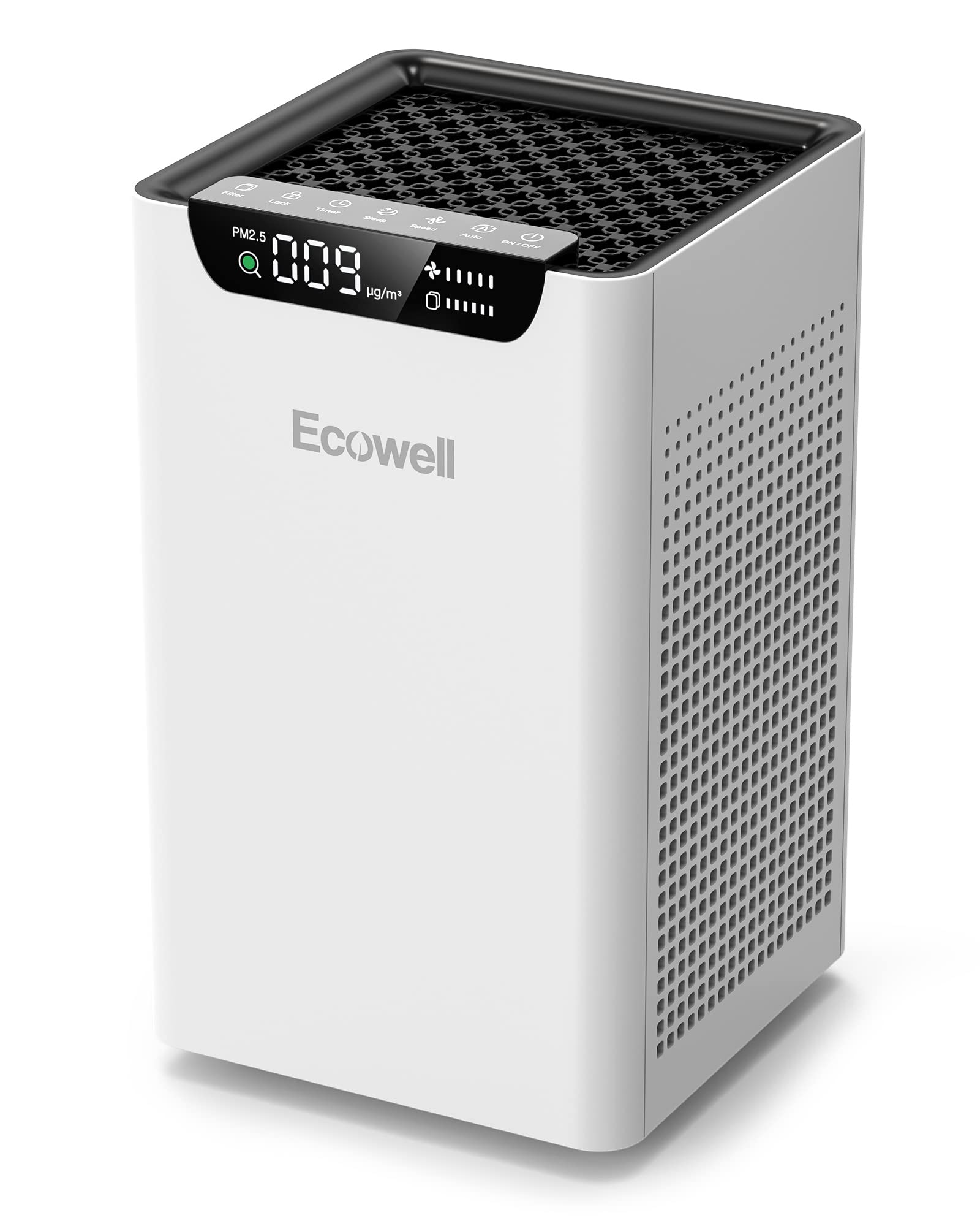 Air Purifiers for Home Bedroom Up to 1185 Sq Ft with Air Quality Sensors, H13 True HEPA Filter, 24 dB Quiet Desktop AirPurifier Clean 99.97% of Dust, Pet Hair, Smoke, Pollen, ECOWELL EAP260, White